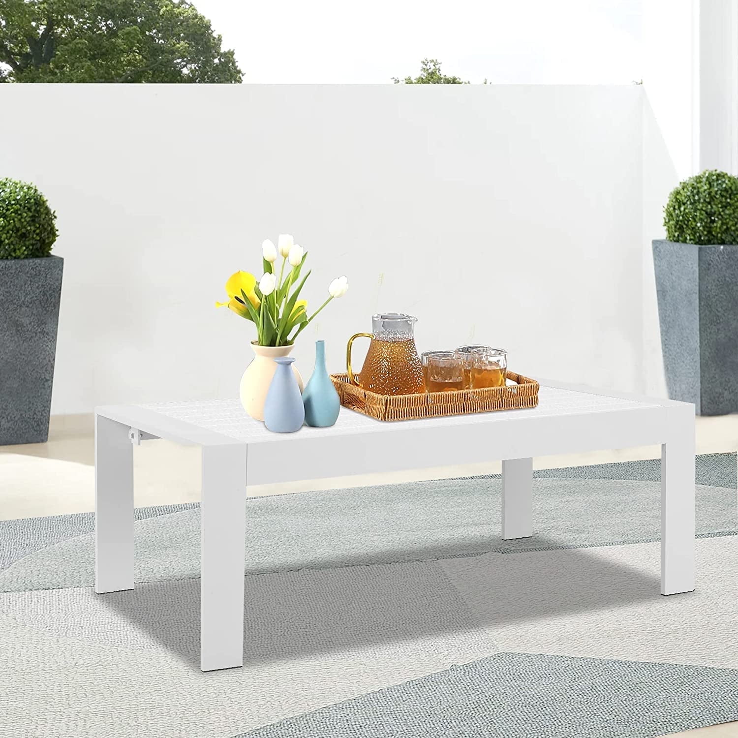 Superjoe All-Weather Aluminum Outdoor Patio Coffee Table, Modern ...