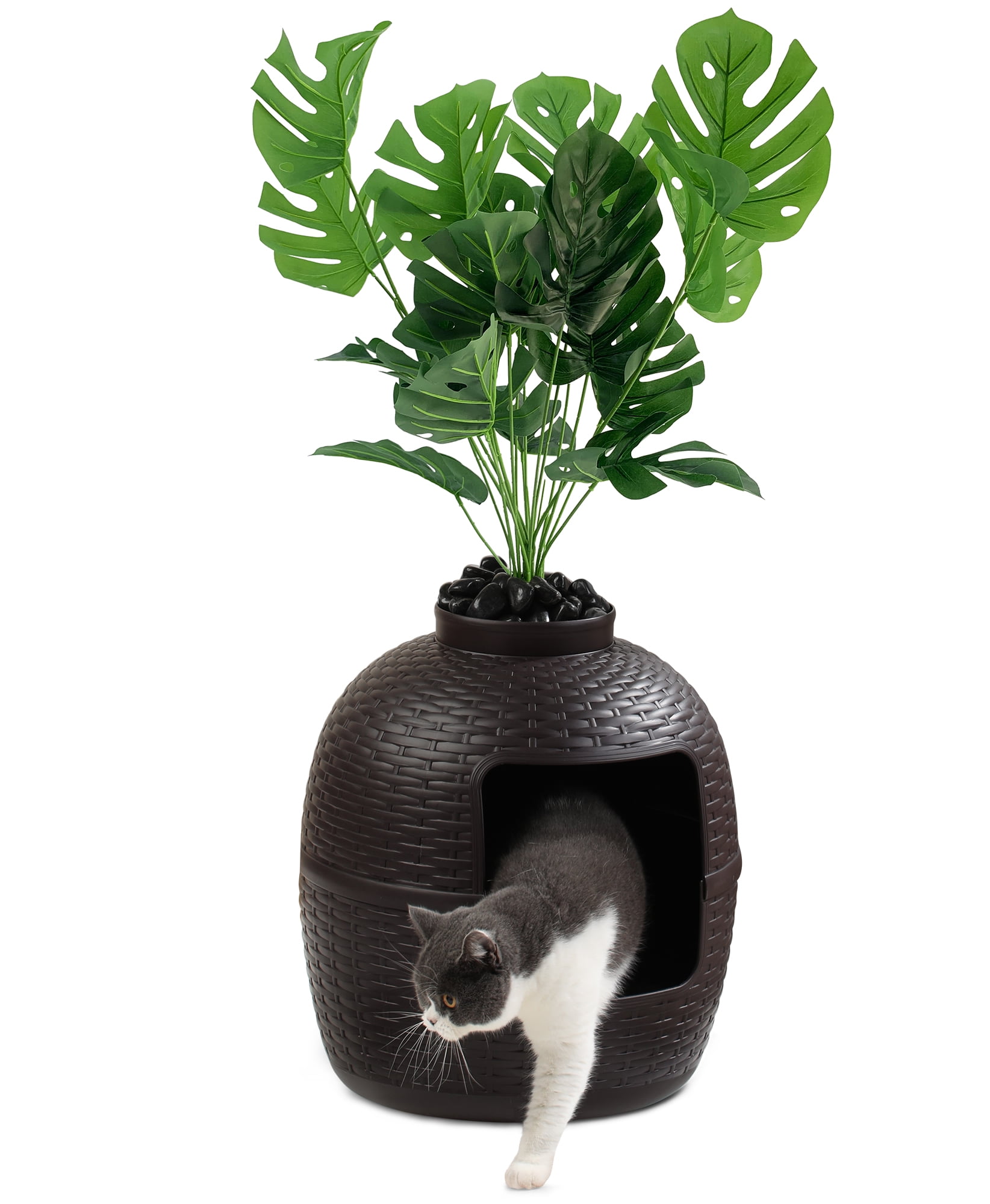 Superjoe Plastic Hidden Cat Litter Box with Carbon Filter & Real Stones ...