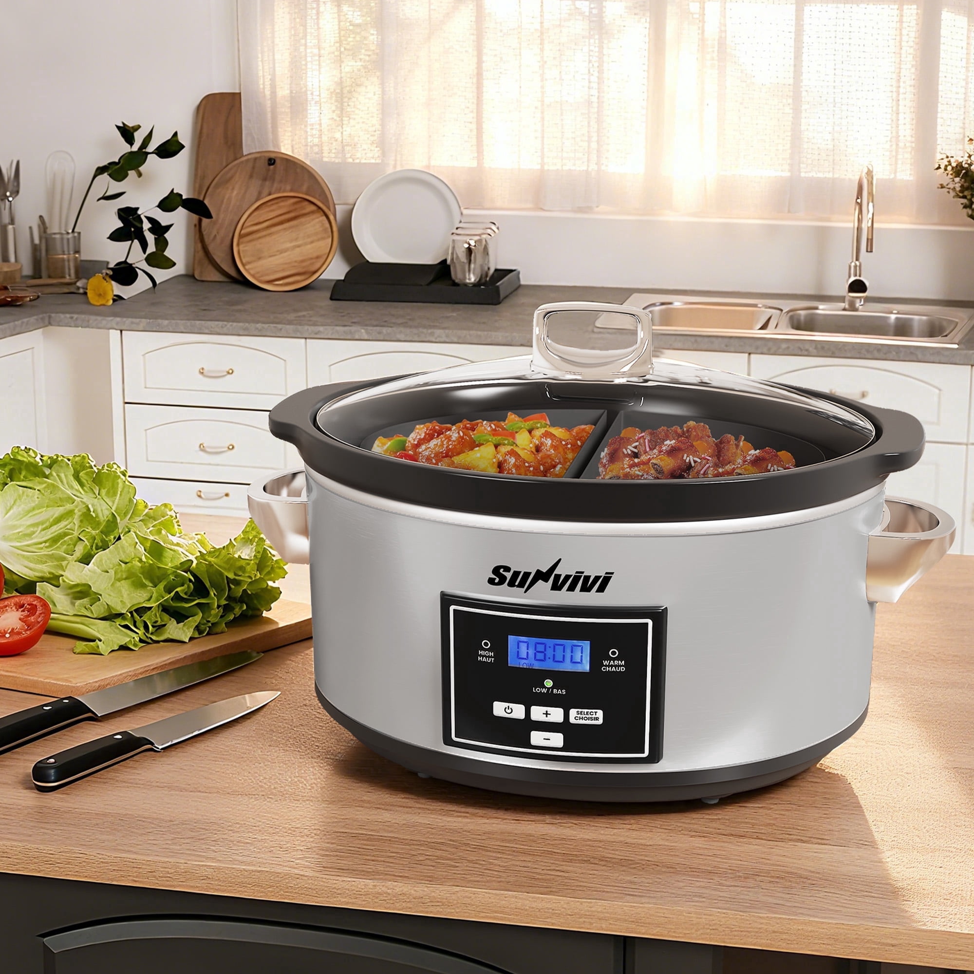 Superjoe Programmable Slow Cooker 6 Quart with 2 in 1 Silicone Liners ...