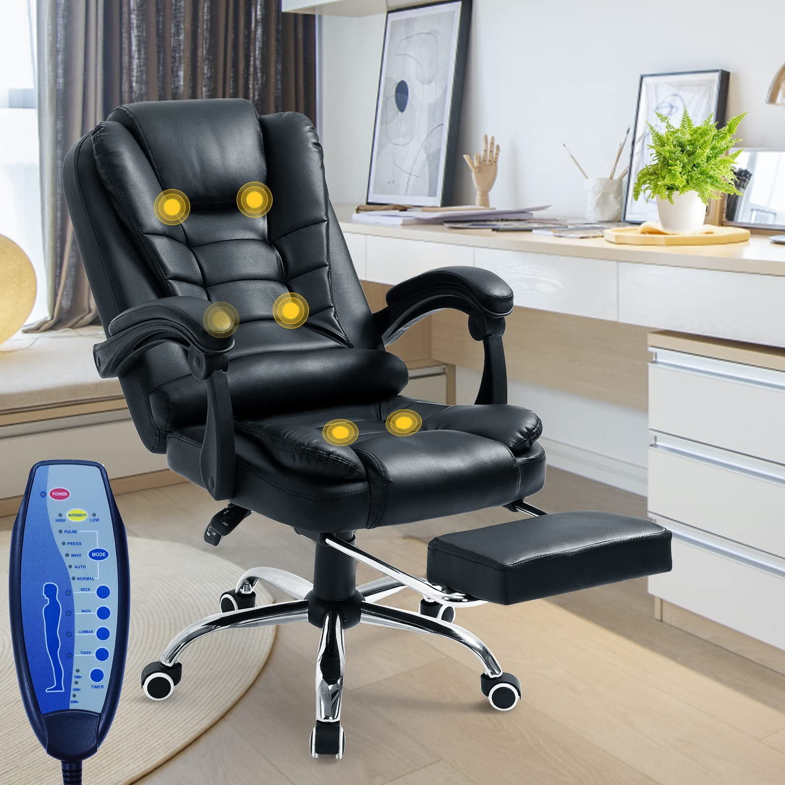 Superjoe Reclining Office Chair w/Footrest, Vibration Massage Office ...