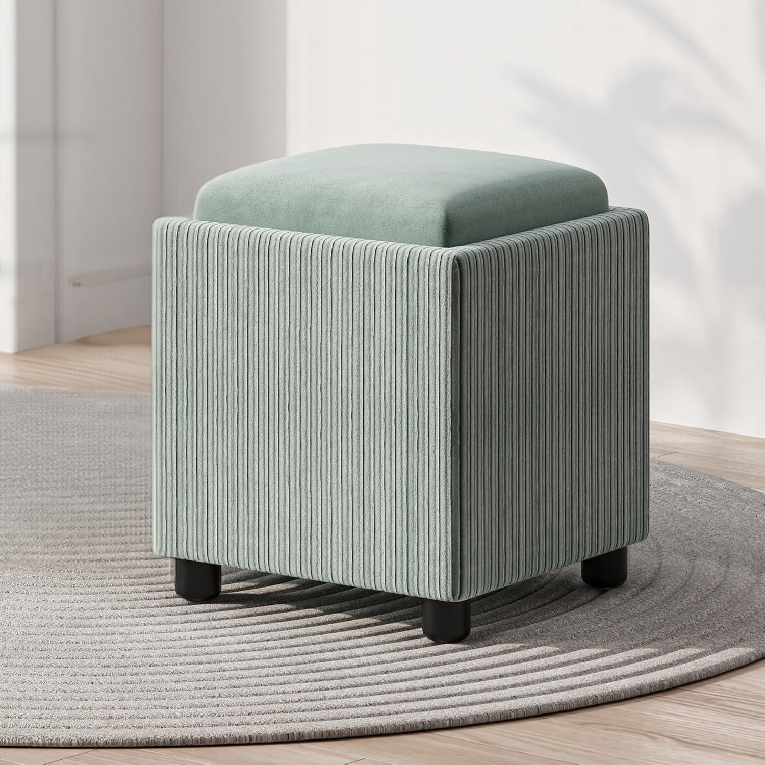 Superjoe Storage Ottoman with Solid Wood Tray, Versatile Footrest Stool ...