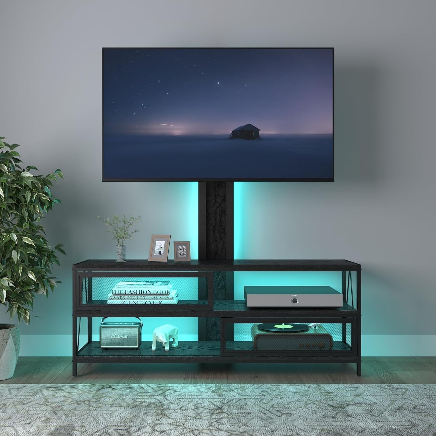 Superjoe TV Stand with Mount and LED Light, Media Console Table w/Power ...