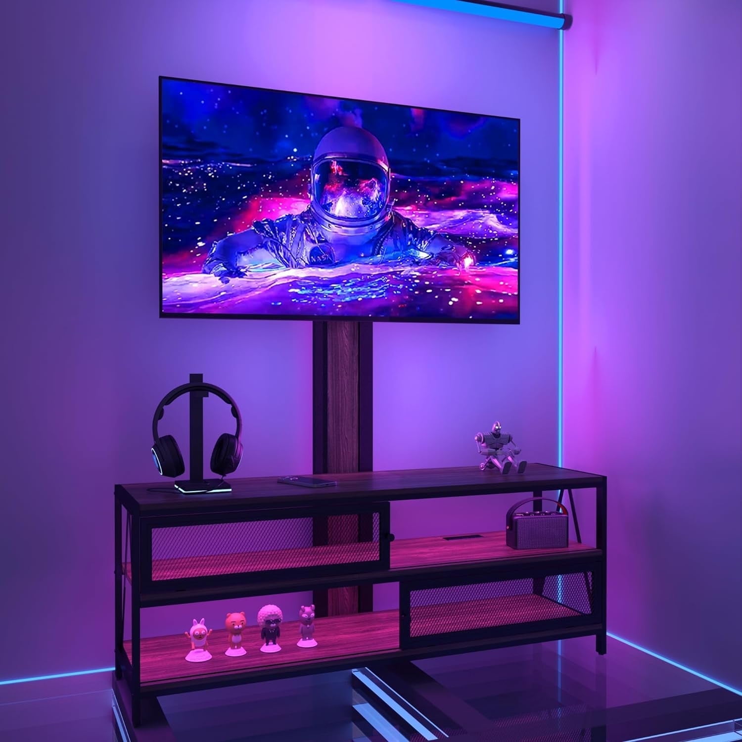Superjoe TV Stand with Mount and LED Light for TVs up to 70", Media ...