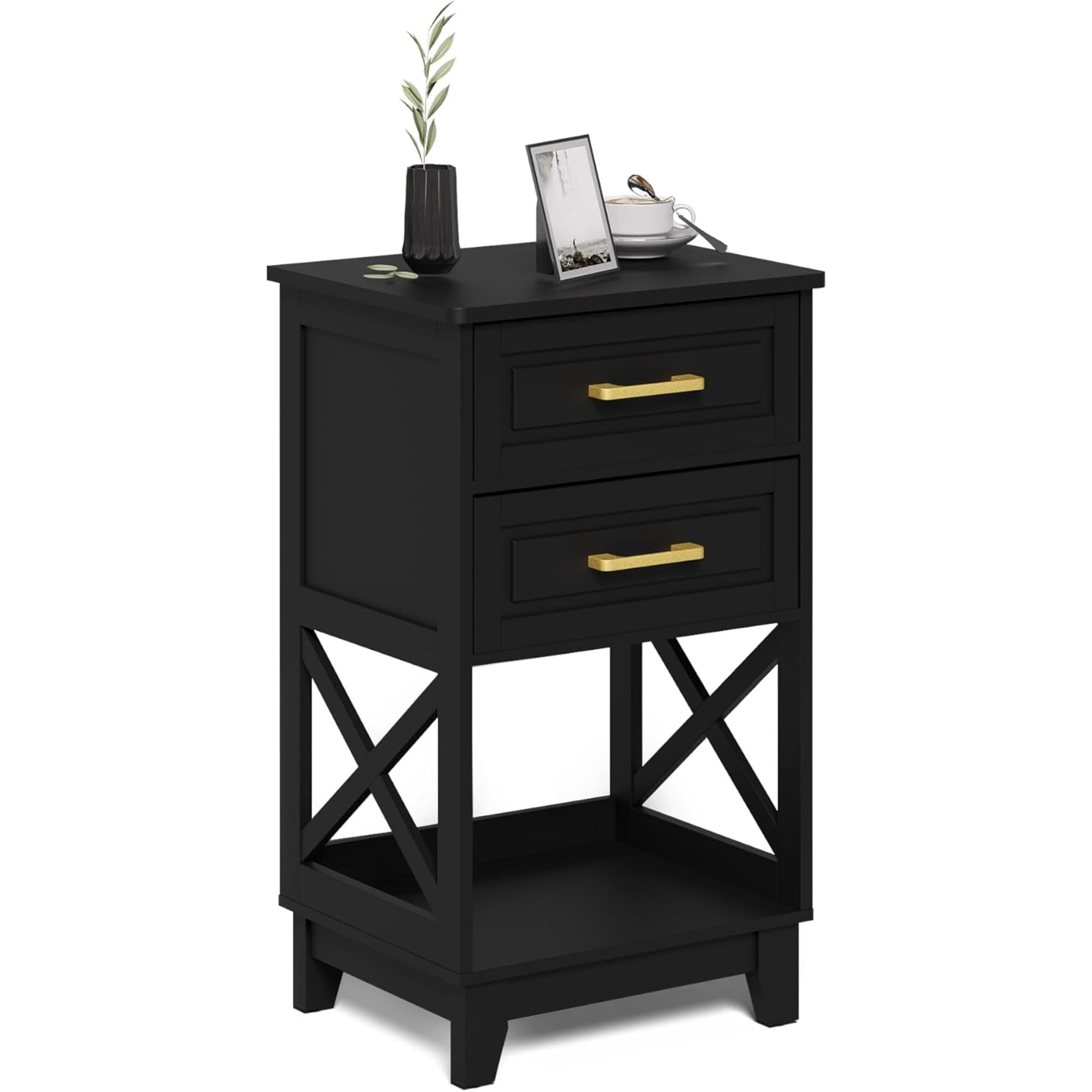 Superjoe Tall Nightstand Set of 1, Side Table with 2 Drawers and Open ...