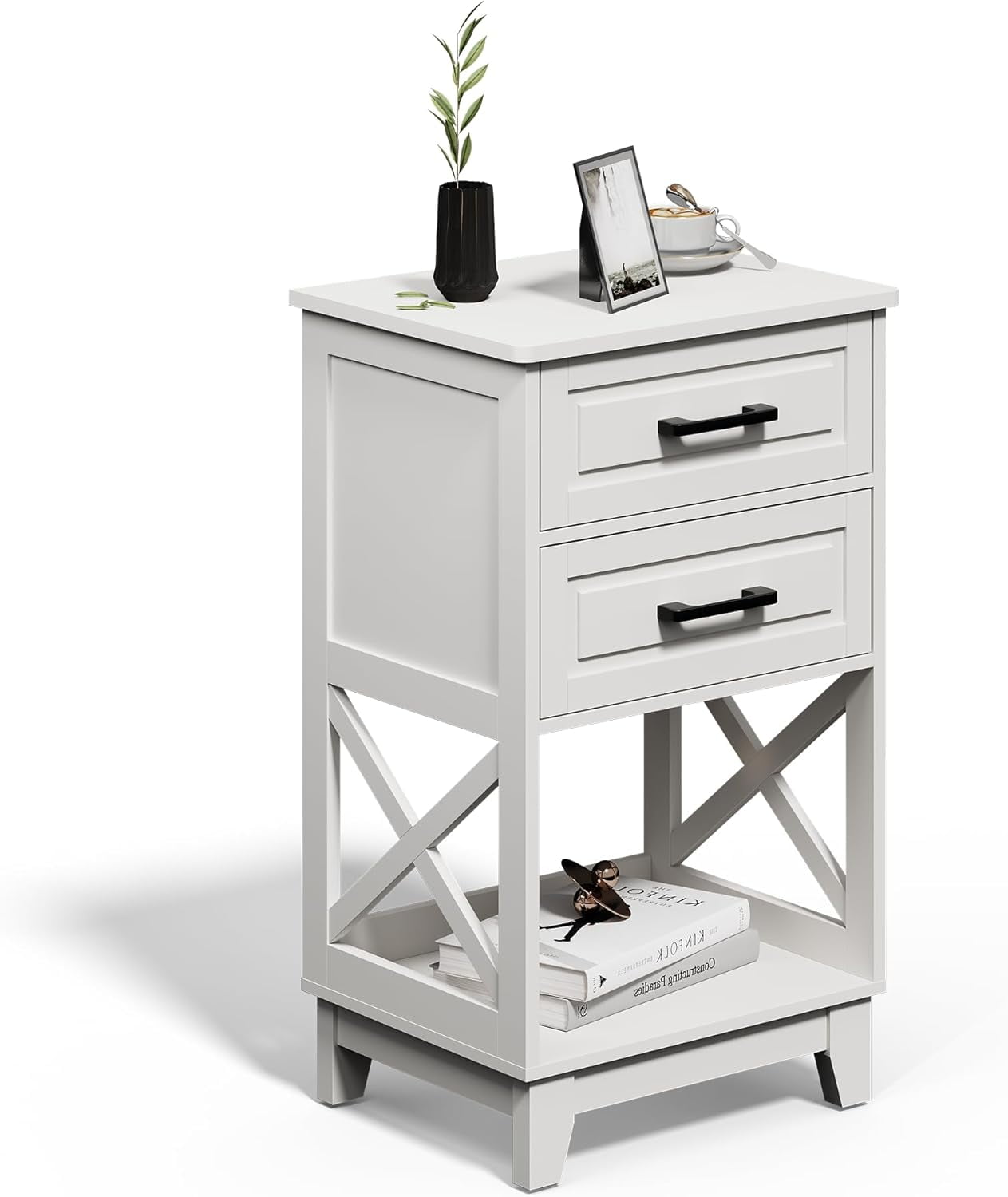 Superjoe Tall Nightstand Set of 1, Side Table with 2 Drawers and Open ...