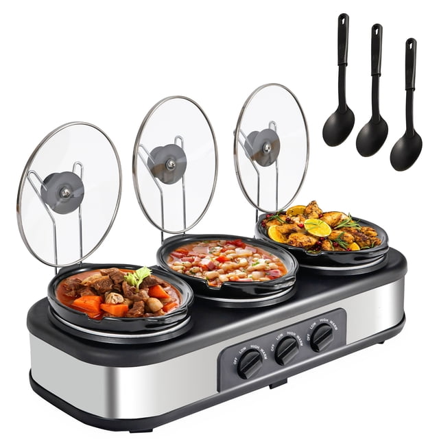Superjoe Triple Slow Cooker 3x1.5 Quart Electric Food Warmer Pot Buffet ...