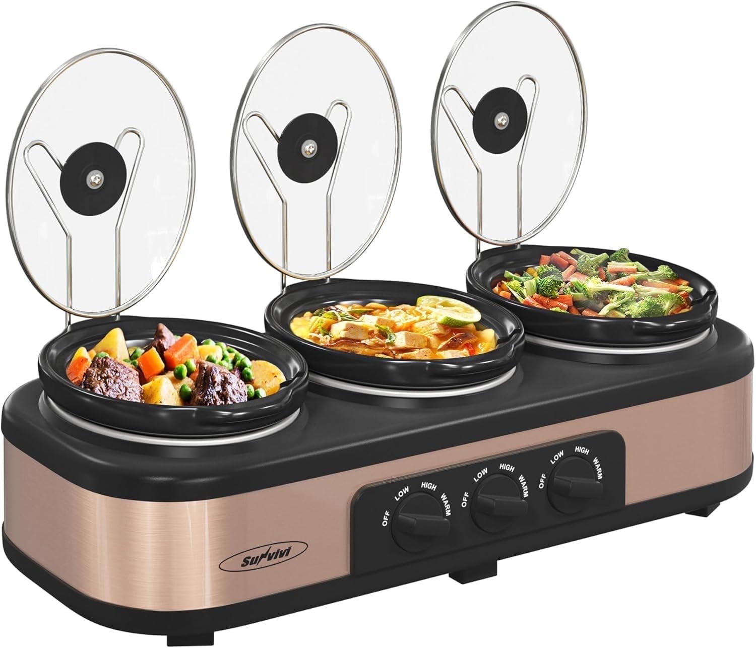 Superjoe Triple Slow Cooker Buffet Servers and Warmer,3 Pot Food Small ...