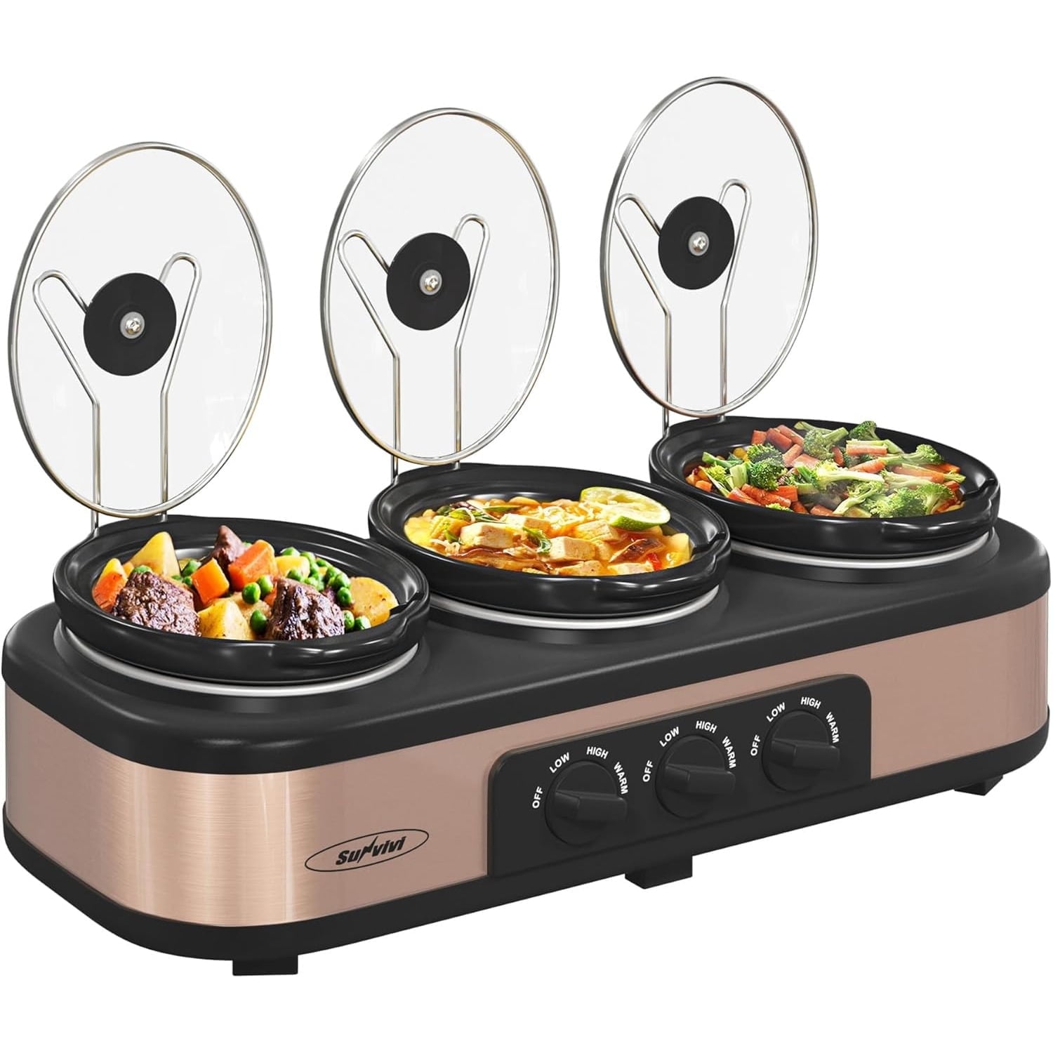 Superjoe Triple Slow Cooker Buffet Servers and Warmer,3 Pot Food Small ...