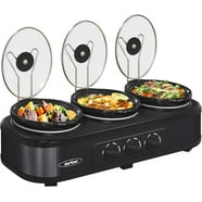 Triple Slow Cooker with 3 Warming Electric Spoons, 1.5 Quart Oval Crock ...
