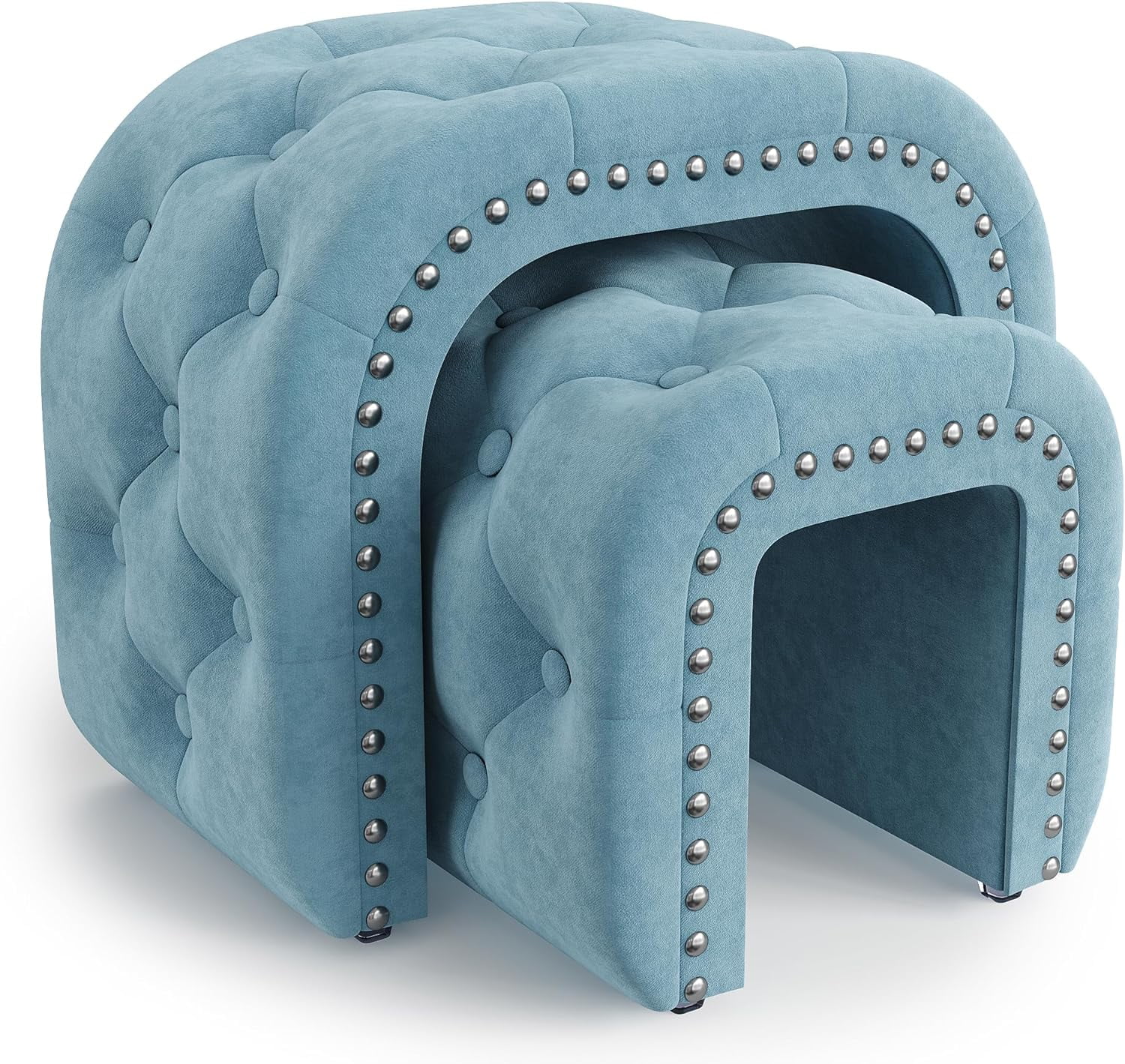Superjoe Velvet Ottoman Set of 2 Blue Vanity Chair Foot Stools ...