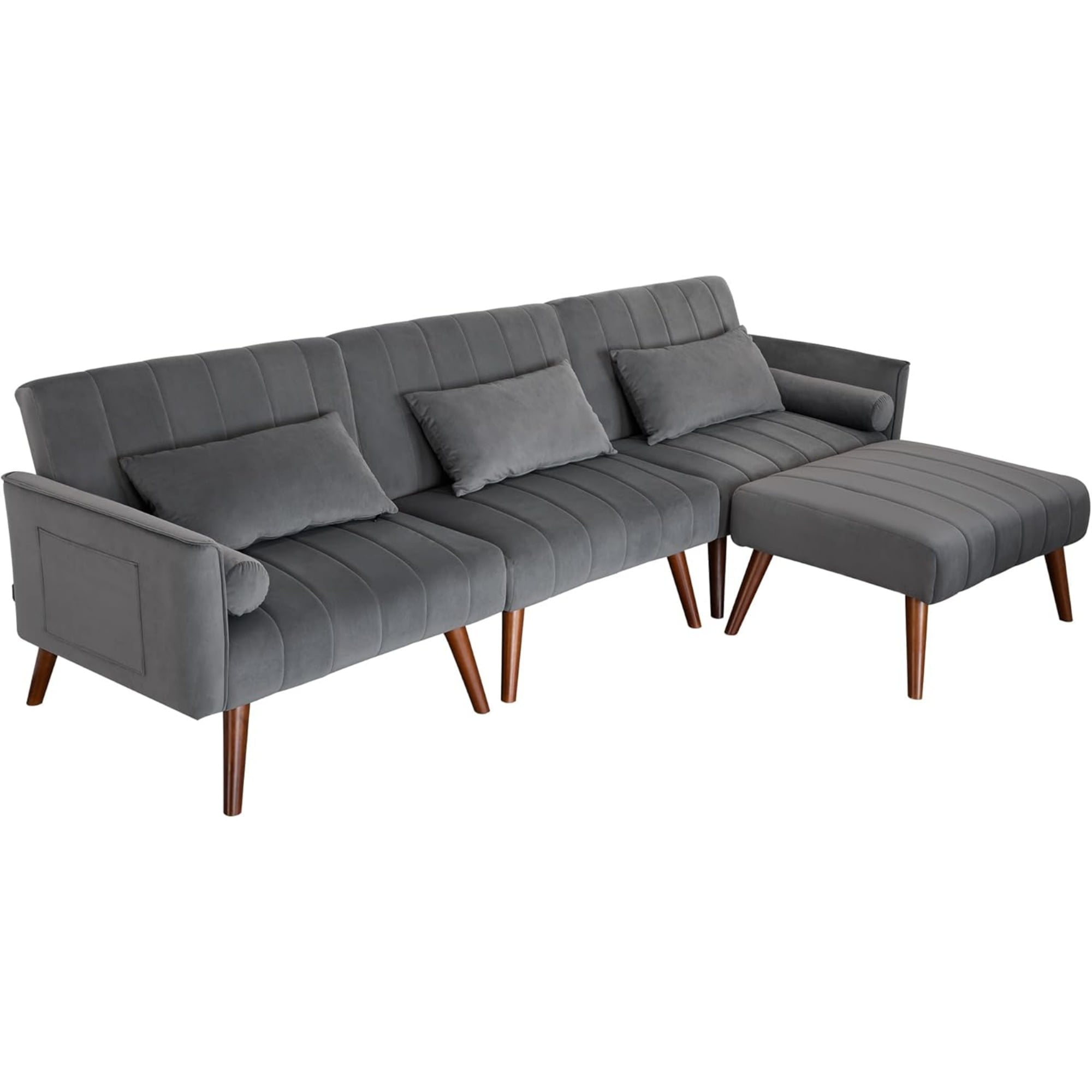 Superjoe Velvet Sectional Convertible Sleeper Sofa, L-Shaped Folding ...