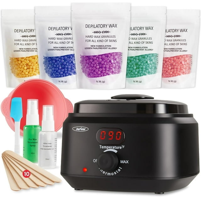 Superjoe Waxing Kit, Brazilian Wax Warmer for Hair Removal with 5 Bag ...