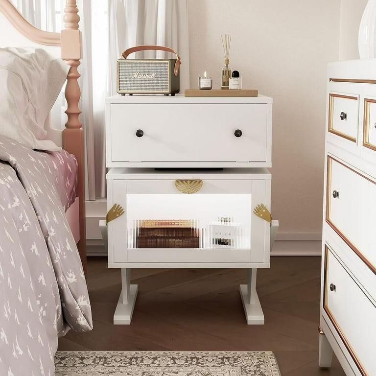 White glass bedside drawers store