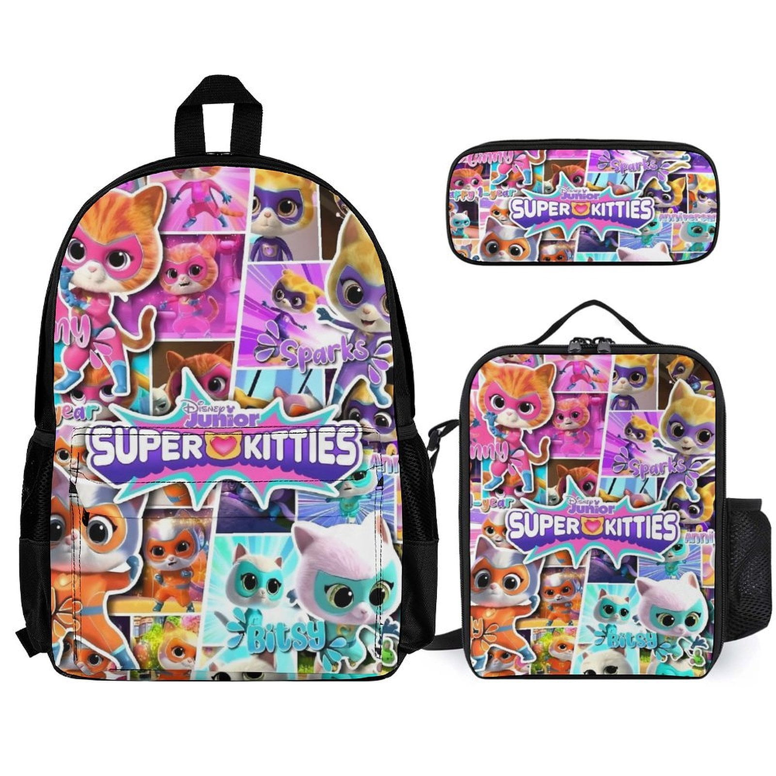 Superkitties Fun cartoon three-piece backpack set: includes backpack ...