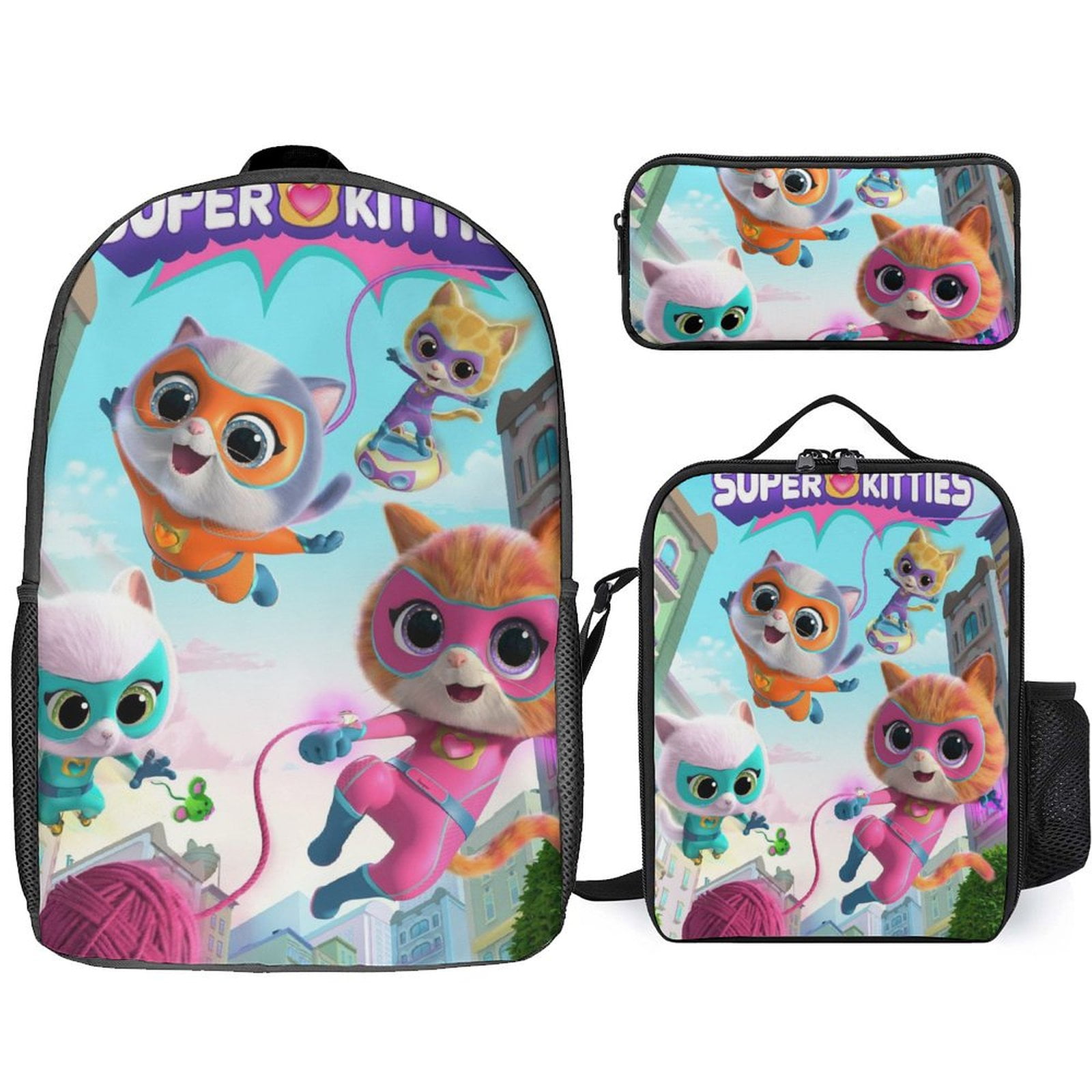 Superkitties Schoolbag With Lunch Bag Pencil Case Set Unisex Laptop Backpack Insulated Lunch Box ...