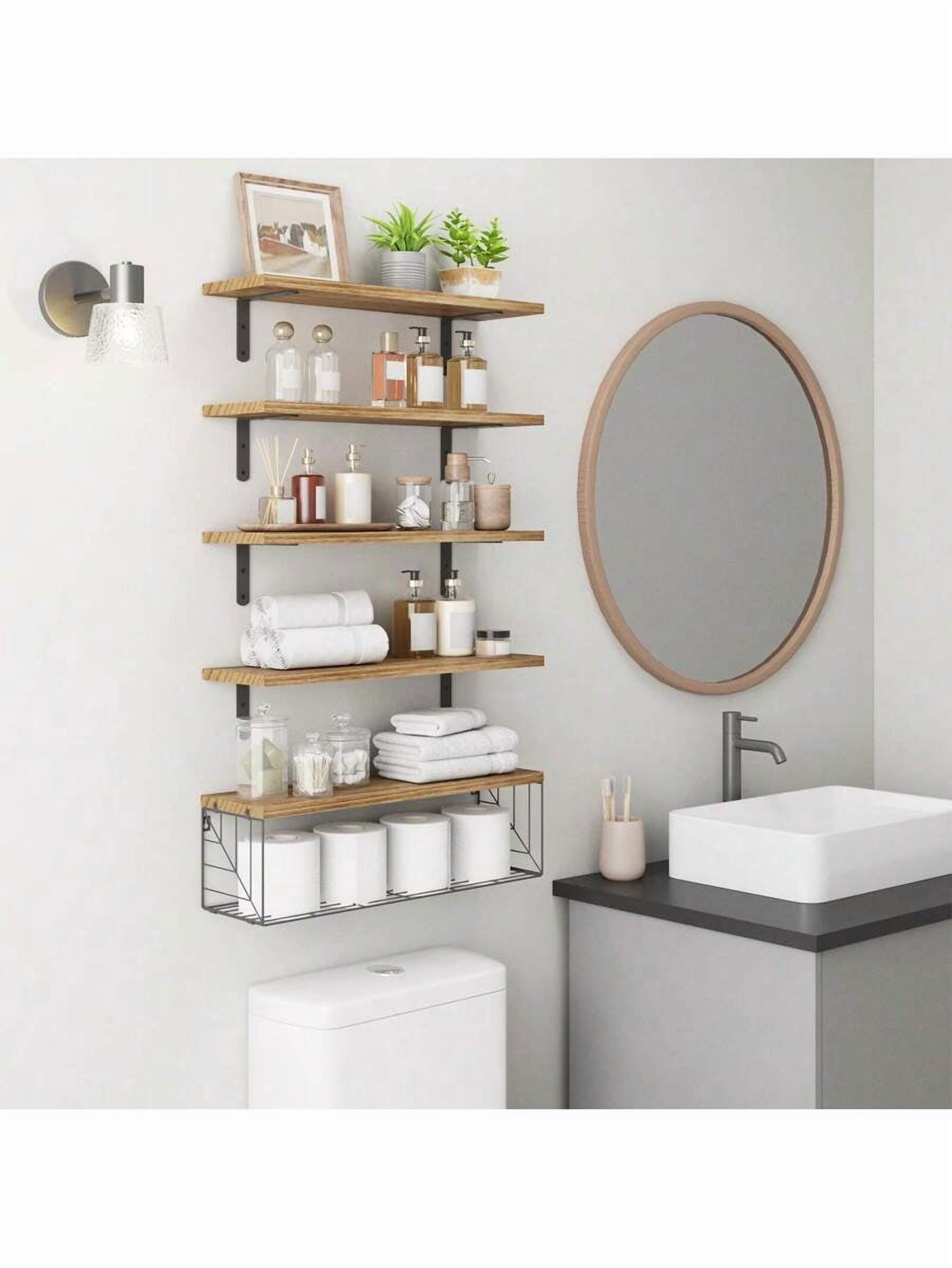 Superlele 5/4/3 Tier Floating Shelves Over Toilet With Basket, 15.8in ...