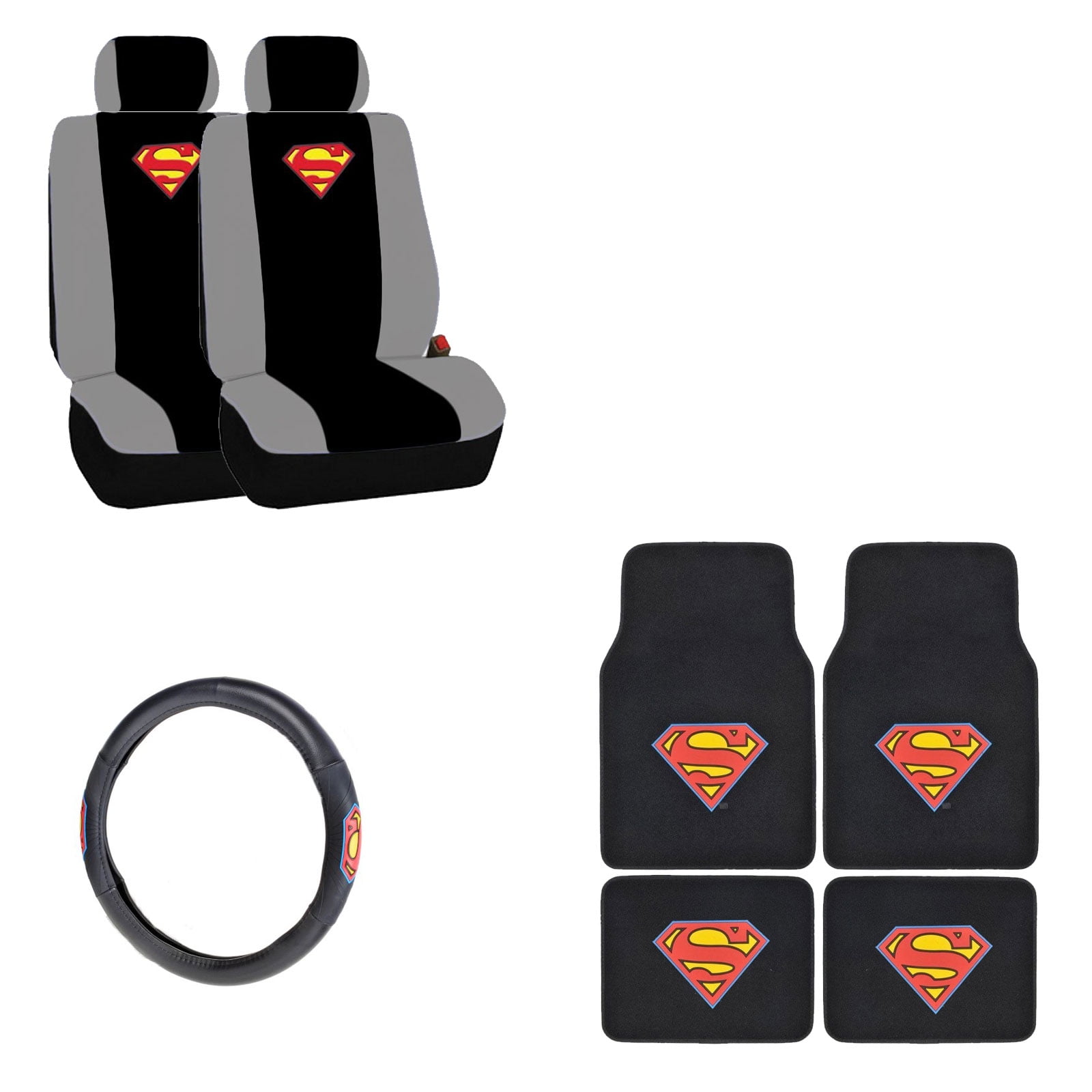 Superman 4 Pc Carpet Floor Mats And 2 Pc Seat Covers With Wheel Cover ...