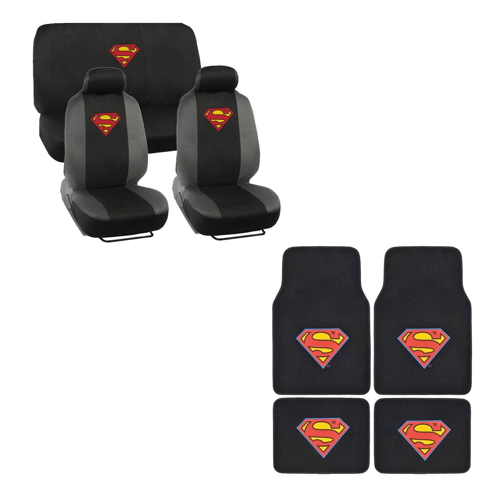 Superman 4 Pc Carpet Floor Mats And 3 Pc Seat Covers - Walmart.com