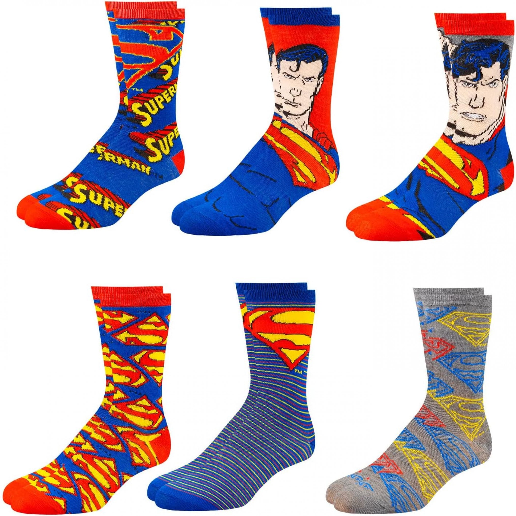 Superman Men's Crew Socks, Assorted Designs, Polyester Comfort, Pack of ...