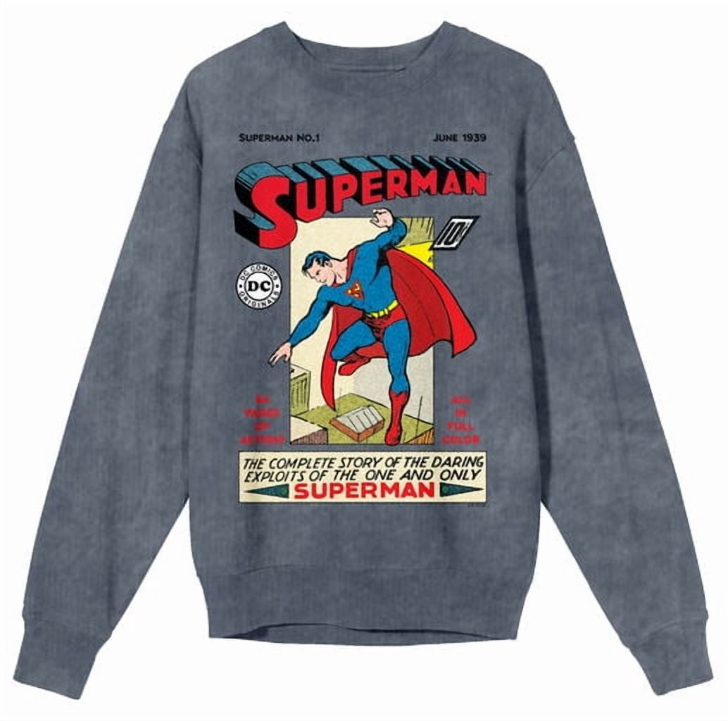 Superman 90th Anniversary Retro Cover Art Adult Mineral Wash Dark Slate ...