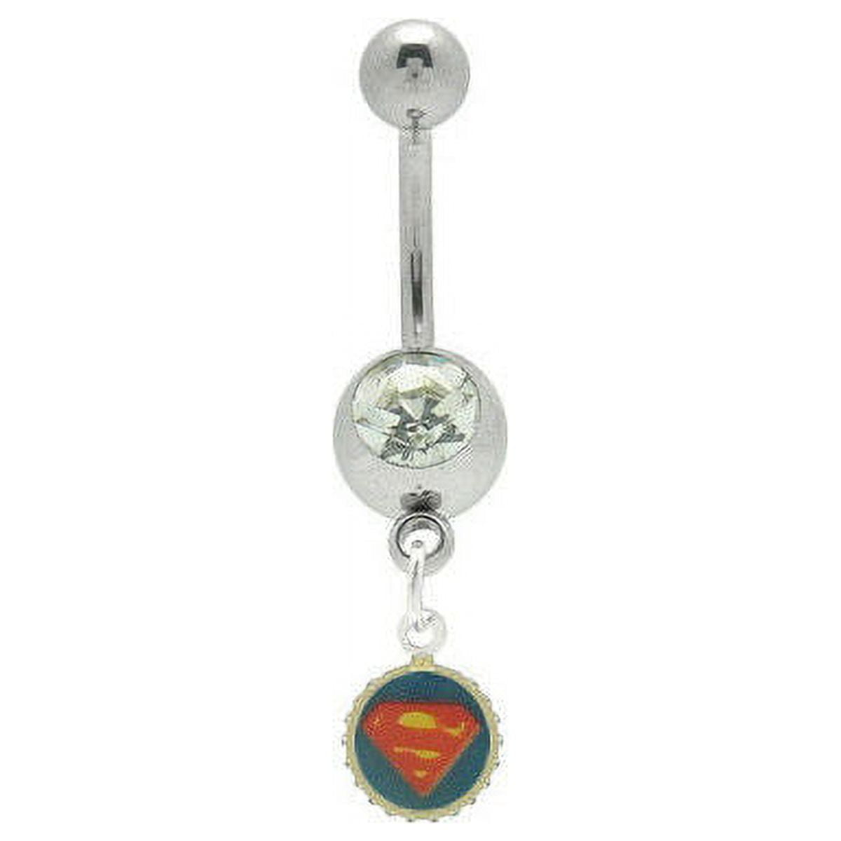 Superman Belly Button Navel Dangle Ring Curved Barbell with CZ Jewel ...