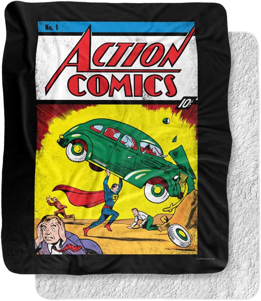 Superman Blanket, 50"x60", Action No. 1 Silky Touch Sherpa Back Super ...