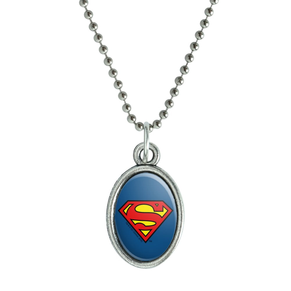Superman Classic S Shield Logo Antiqued Oval Charm Pendant with Chain ...
