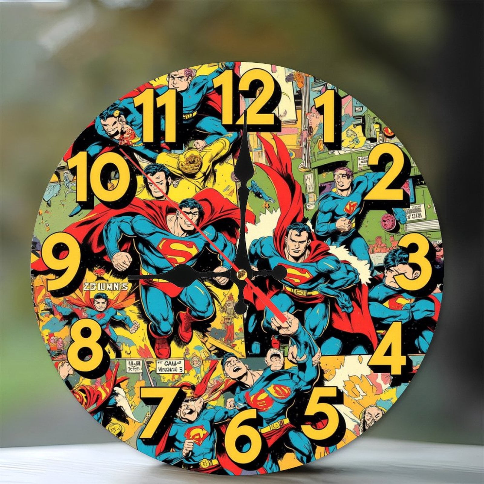 Superman Comic Clock Wall Decor 10-Inch Silent Wooden Wall Clock ...