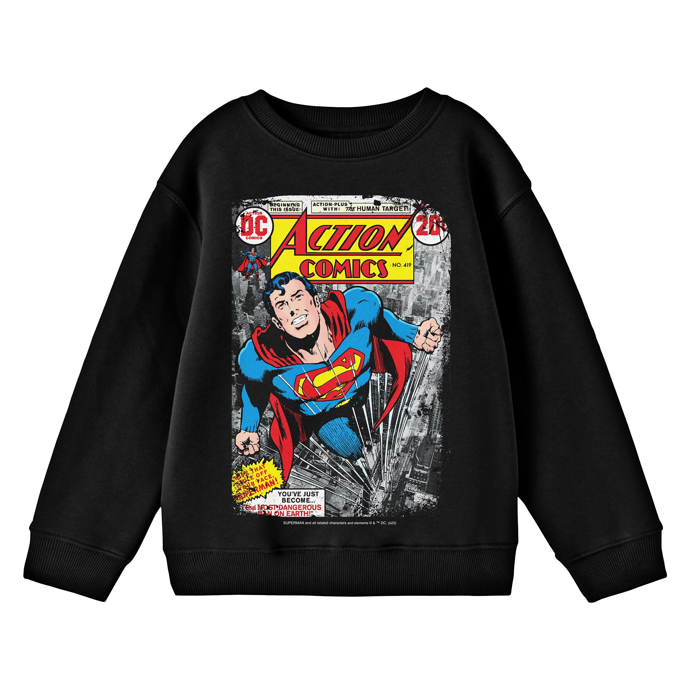 Superman Distressed Action Comics Cover No. 419 Crew Neck Long Sleeve ...
