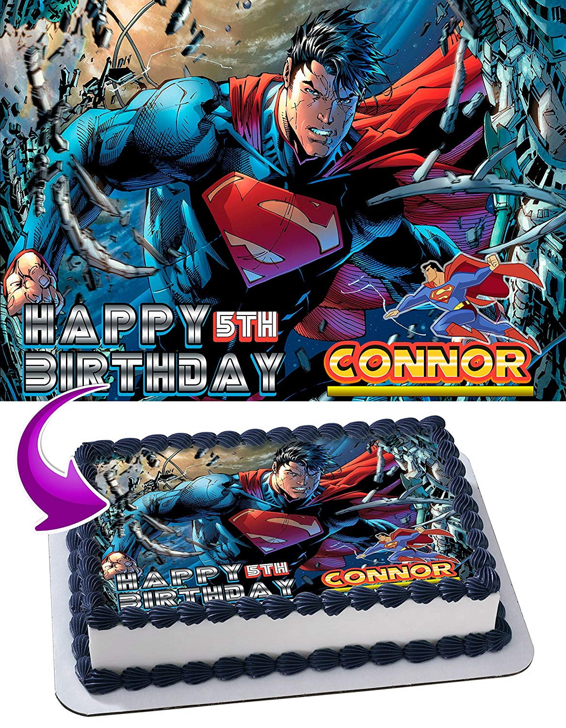 Superman Edible Cake Image Topper Personalized Picture 1/4 Sheet (8"x10 ...