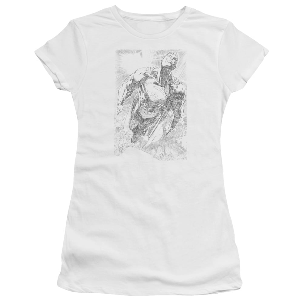 Superman Exploding Space Sketch Junior Women's T-Shirt Sheer White ...