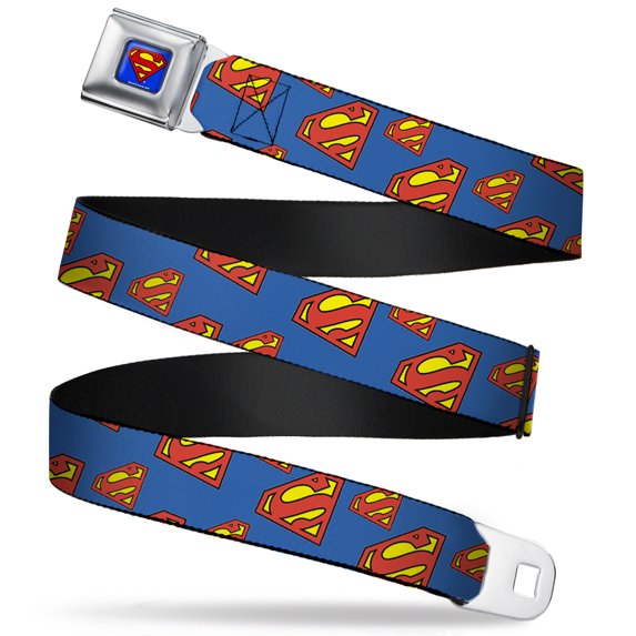 DC Comics Belt, Seatbelt Buckle Belt, Super Shield Diagonal Royal Blue ...