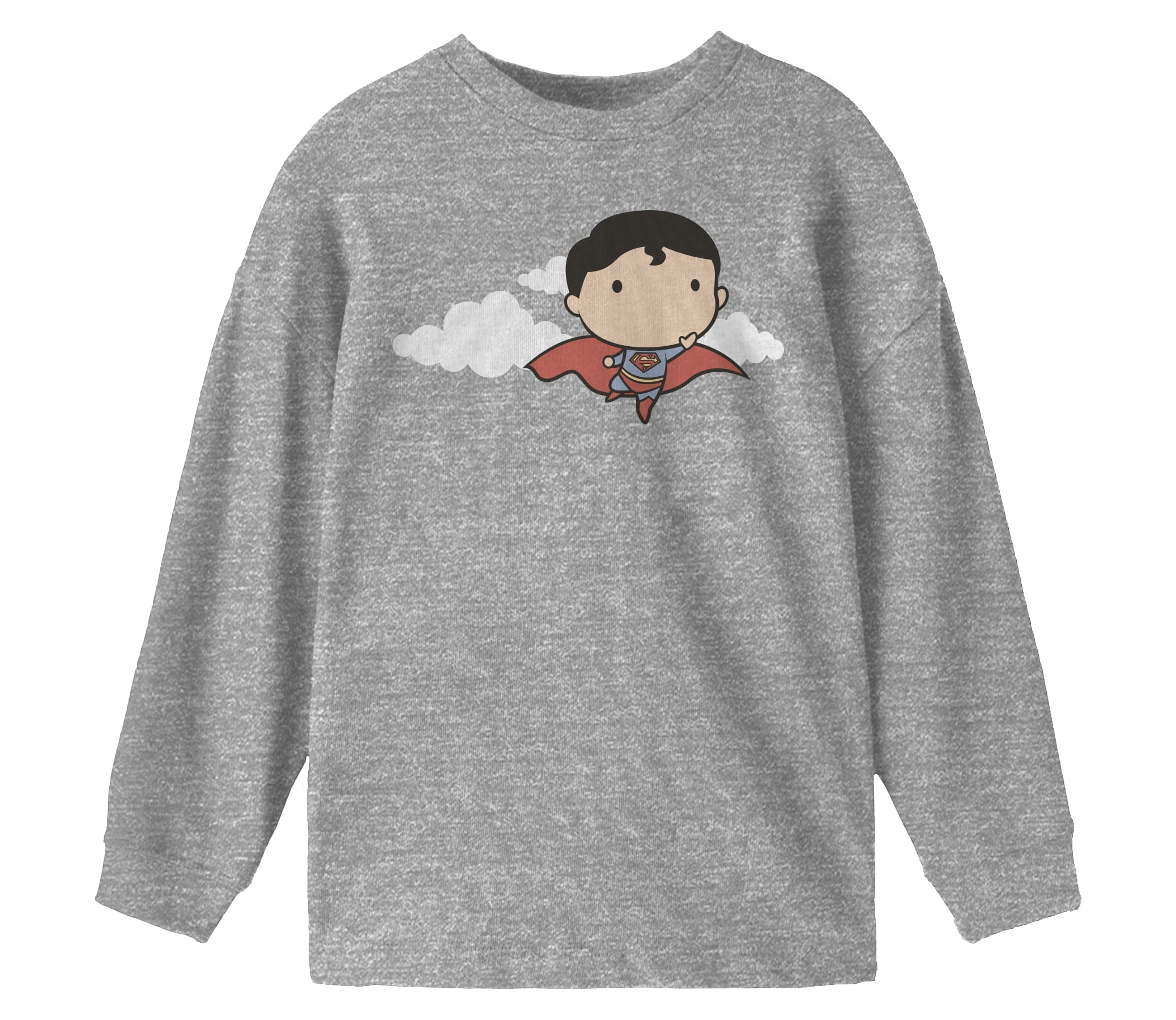 Superman Flying Chibi Superman Boy's Grey Long Sleeve Shirt-XL ...