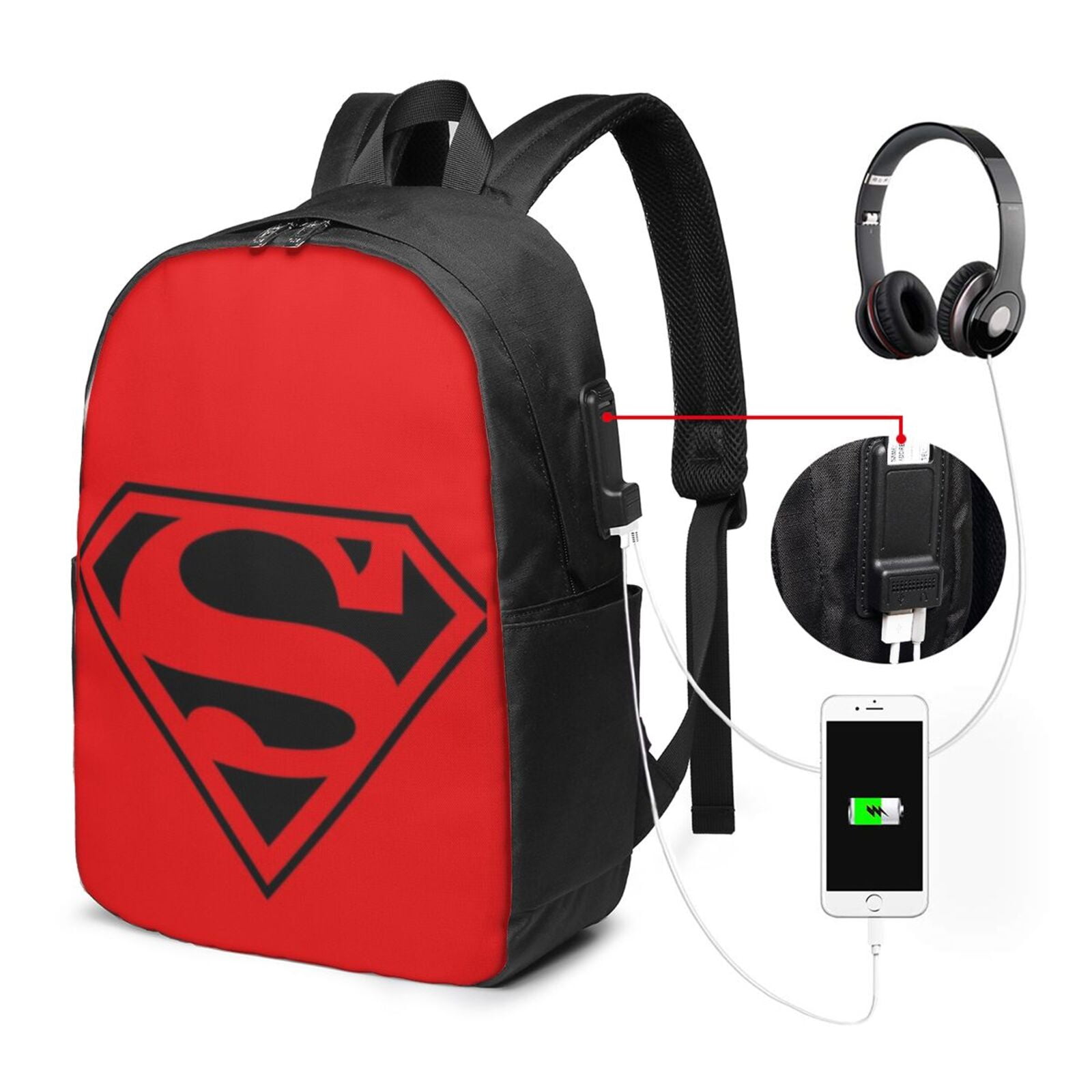 Superman Large Capacity School & Travel Backpack For Men Women, 17 Inch ...