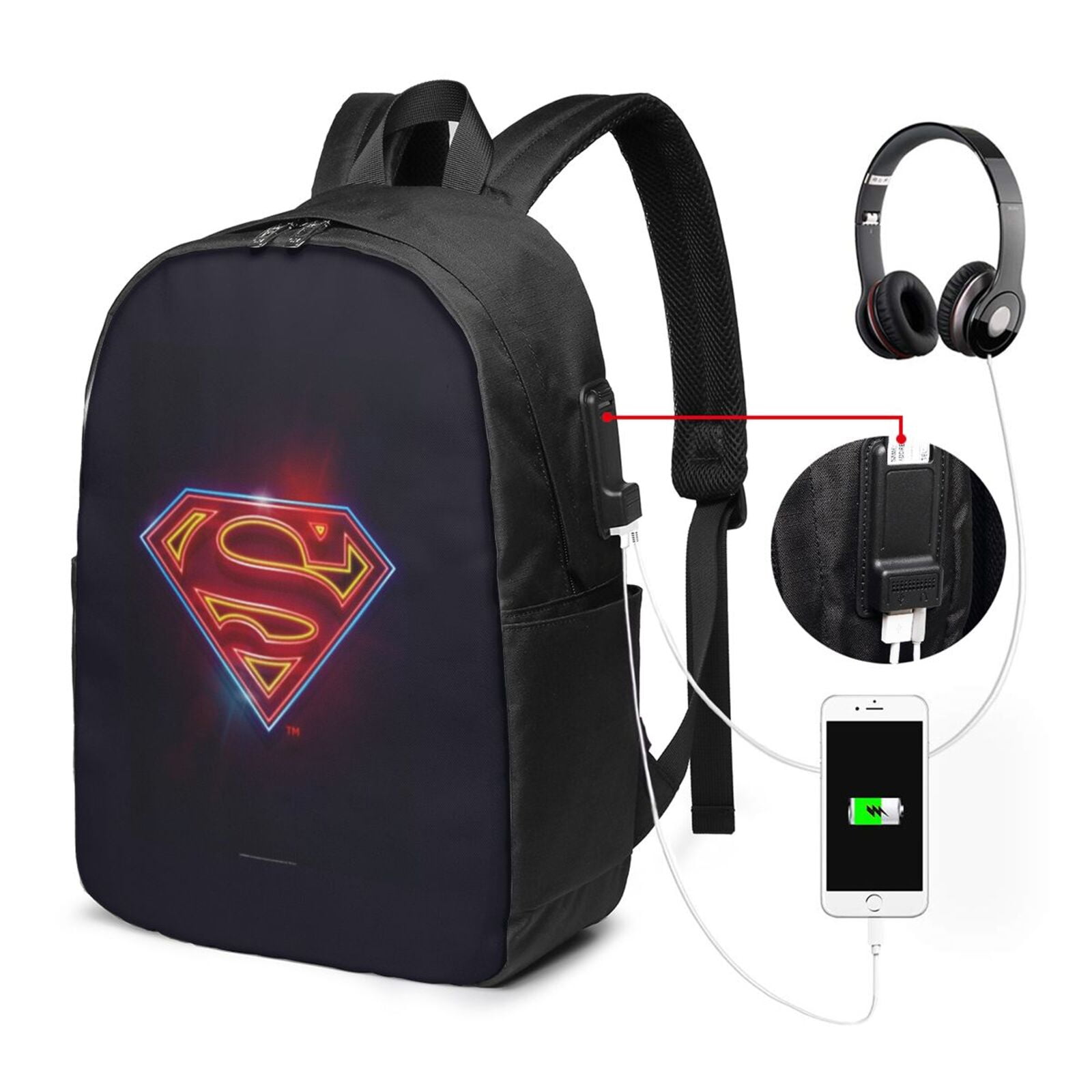 Superman Large Capacity School & Travel Backpack For Men Women, 17 Inch ...