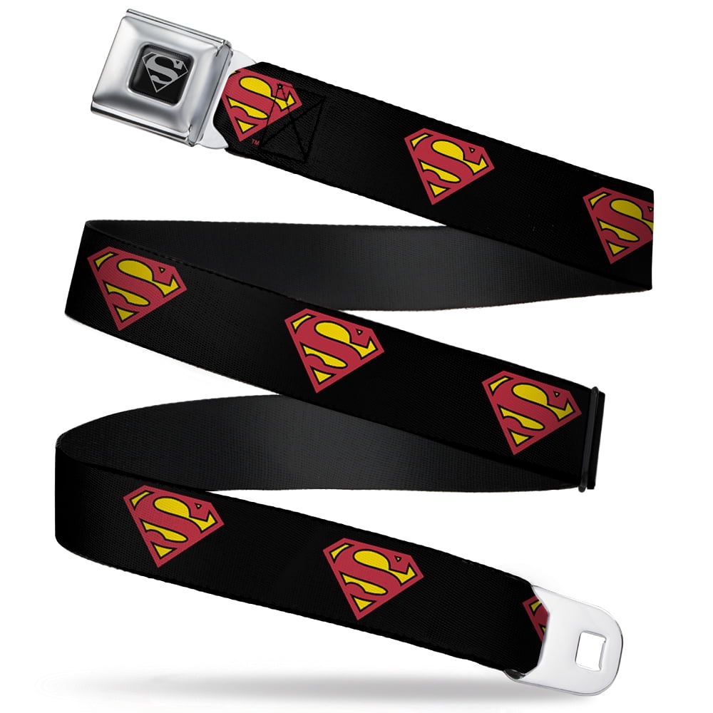 DC Comics Belt, Seatbelt Buckle Belt, Superman Shield Black, 24 to 38 ...