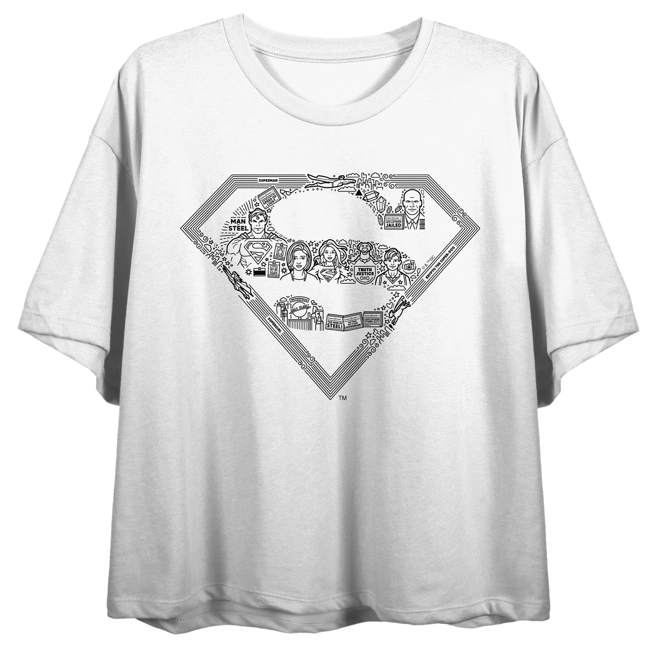 Superman Logo Character Graphics Women's White Crew Neck Short Sleeve ...