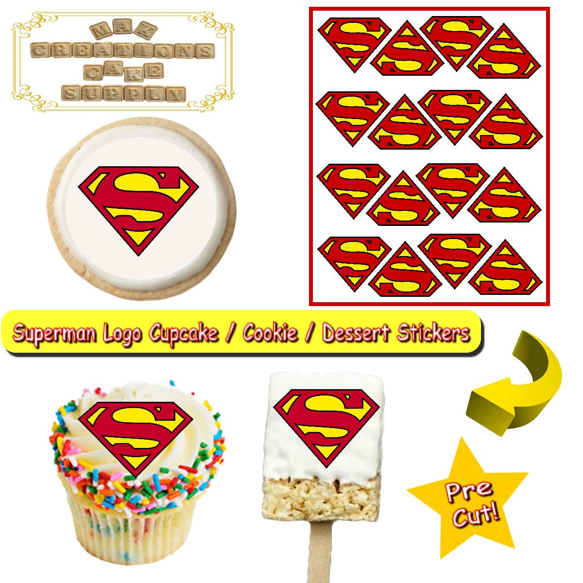 Superman Logo MED size Pre Cut Edible Cake Stickers ~ Superman Birthday ...