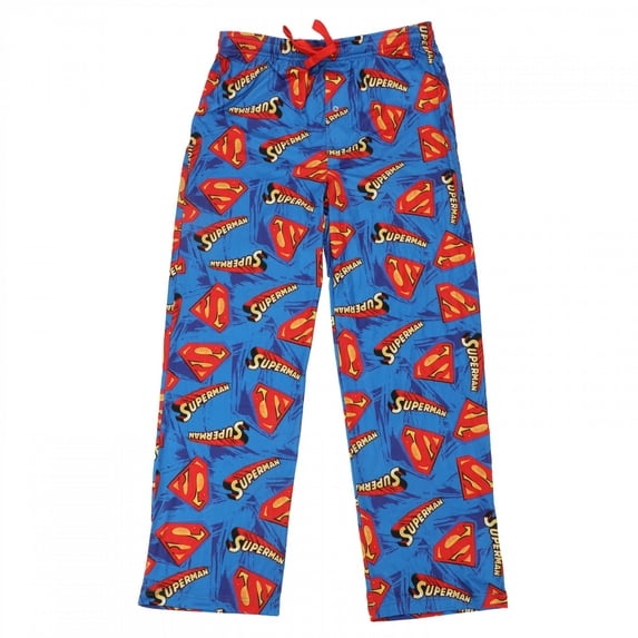 Superman Logo and Shield Pattern on Blue Sleep Pants-Large (36-38 ...