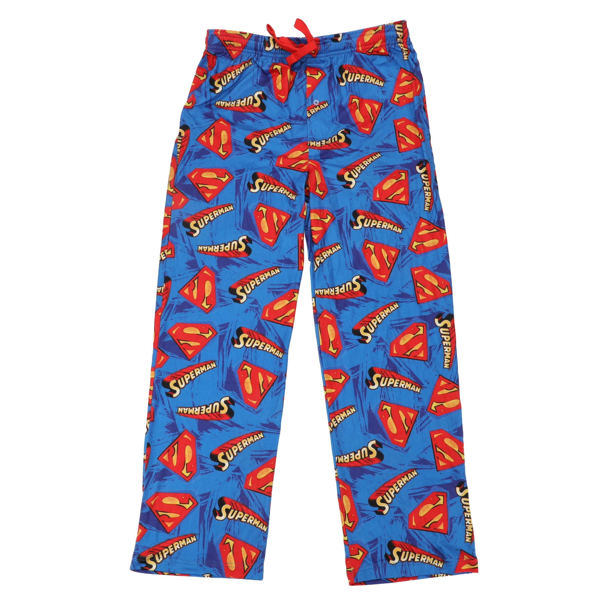 Superman Logo and Shield Pattern on Blue Sleep Pants-Medium (32-34 ...