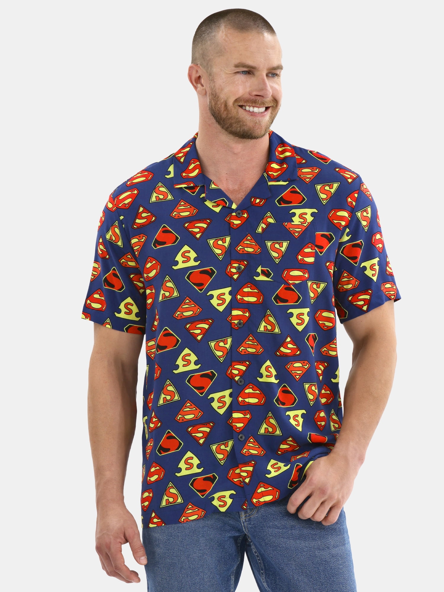 Superman Men's & Big Men's Graphic Timeline Logos Button-Up Shirt ...