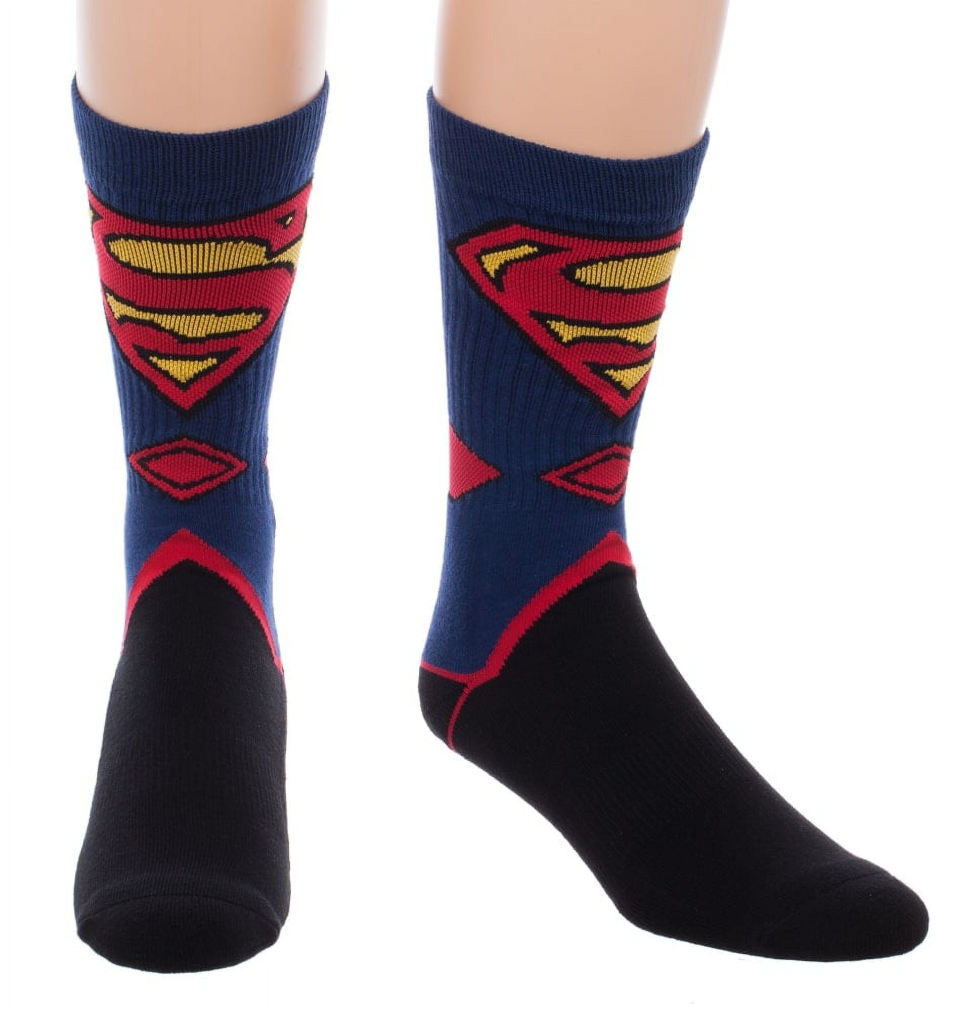 Superman Adult Men's Classic Shield Logo Knit Crew Socks for Comic Fans ...