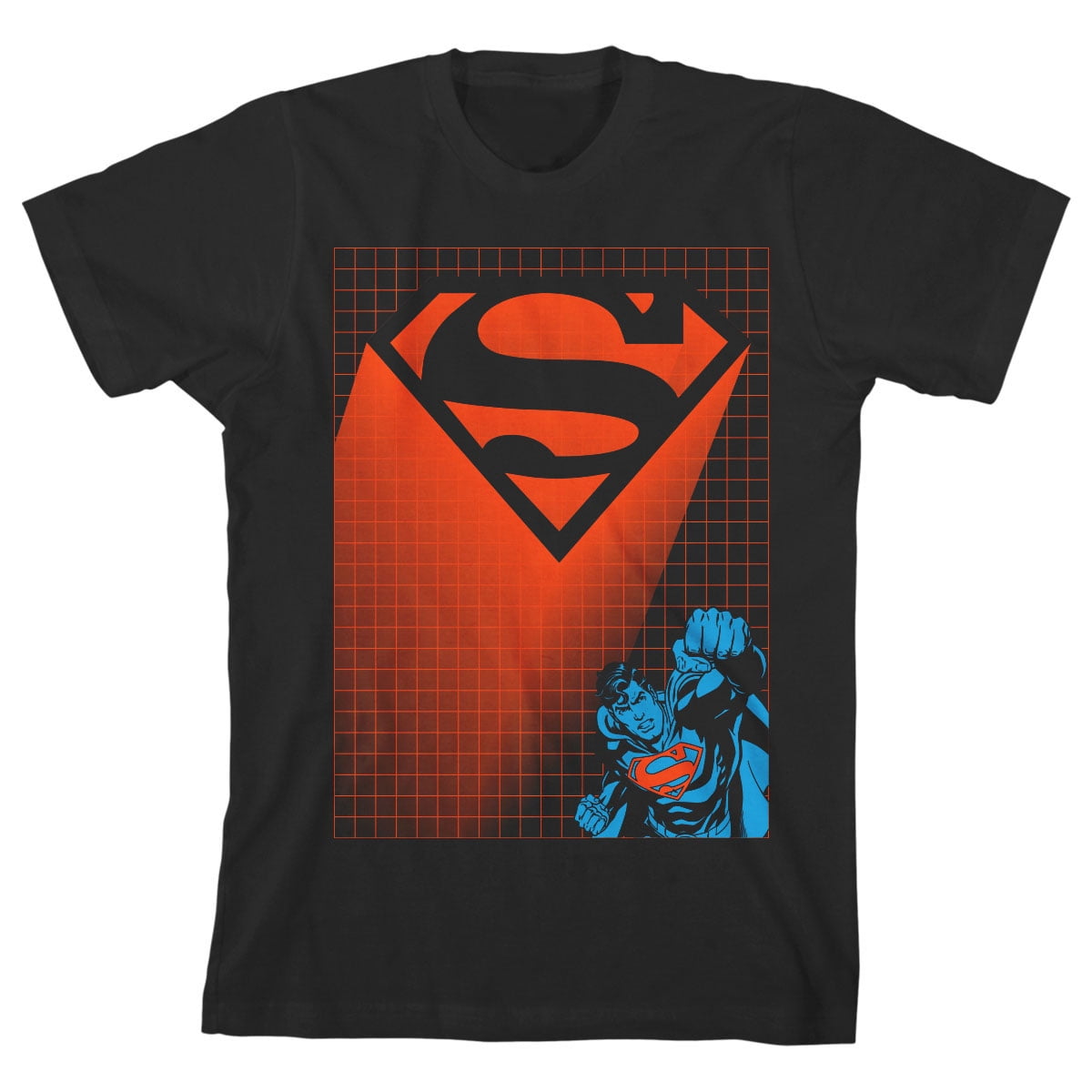 Superman Orange Logo Grid Lines Toddler Boy's Black T-shirt-3T ...