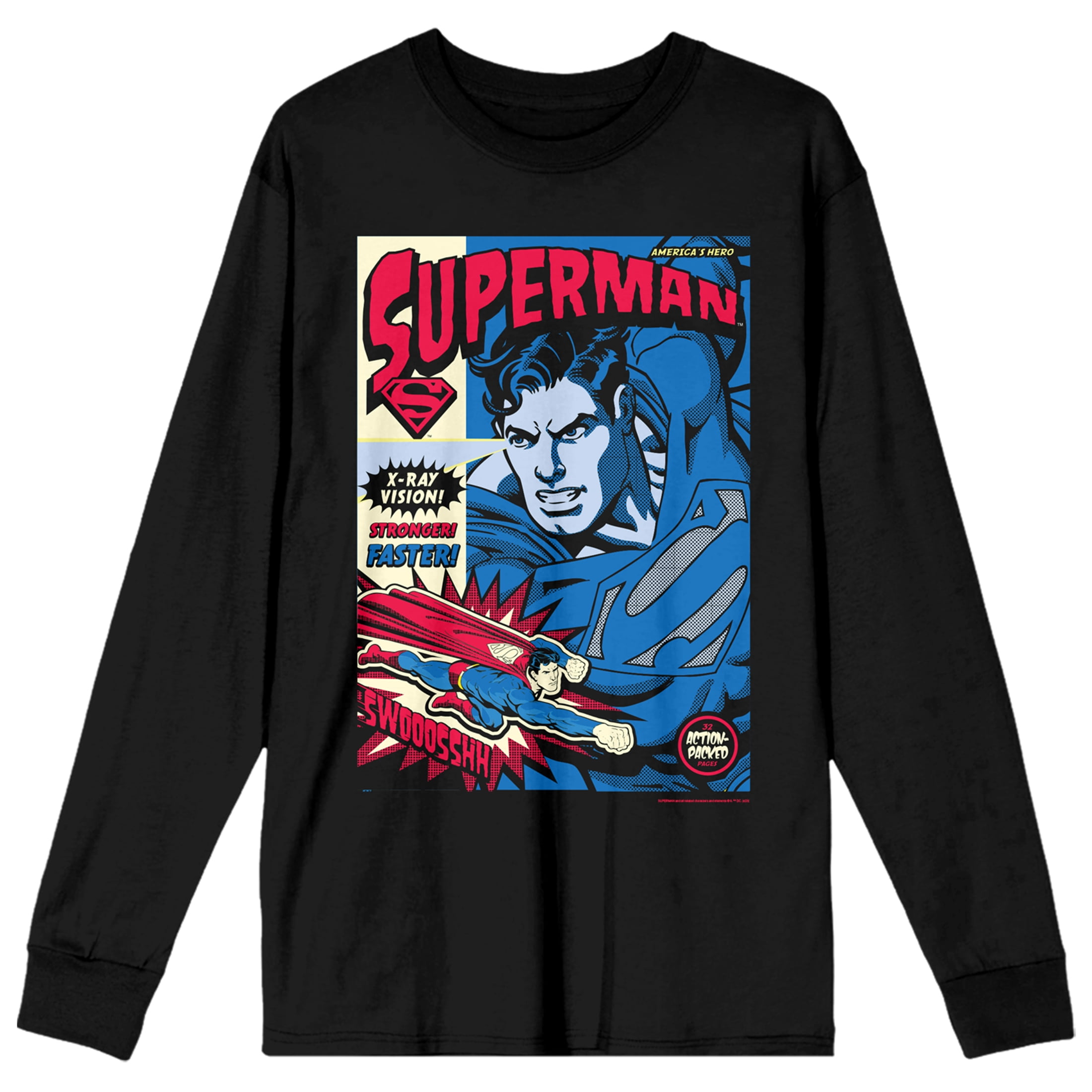 Superman Original Comic Book Cover Art Women's Black Long Sleeve Crew ...