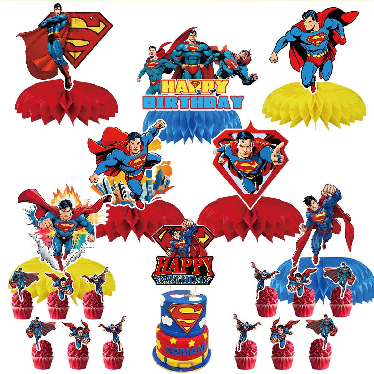 Superman Party Decor Supplies Honeycomb Centerpieces Table Toppers Cake ...
