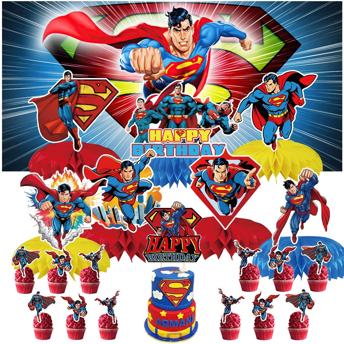 Superman Party Supplies Honeycomb Centerpieces Table Toppers Backdrop ...