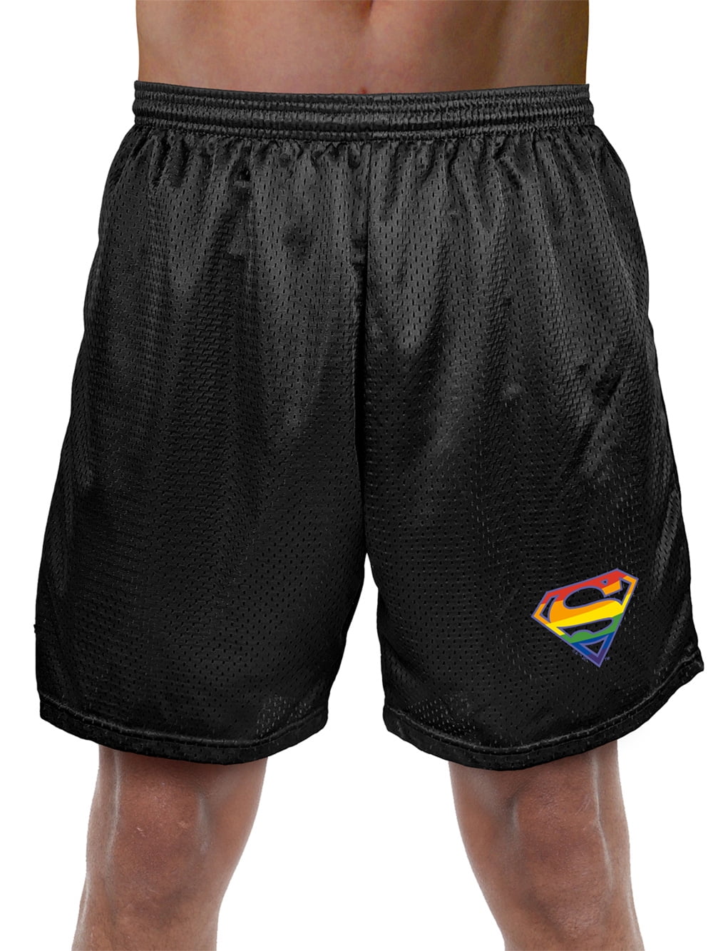 Superman Rainbow Shield Logo Mens Lined Mesh Shorts, Black, Large ...
