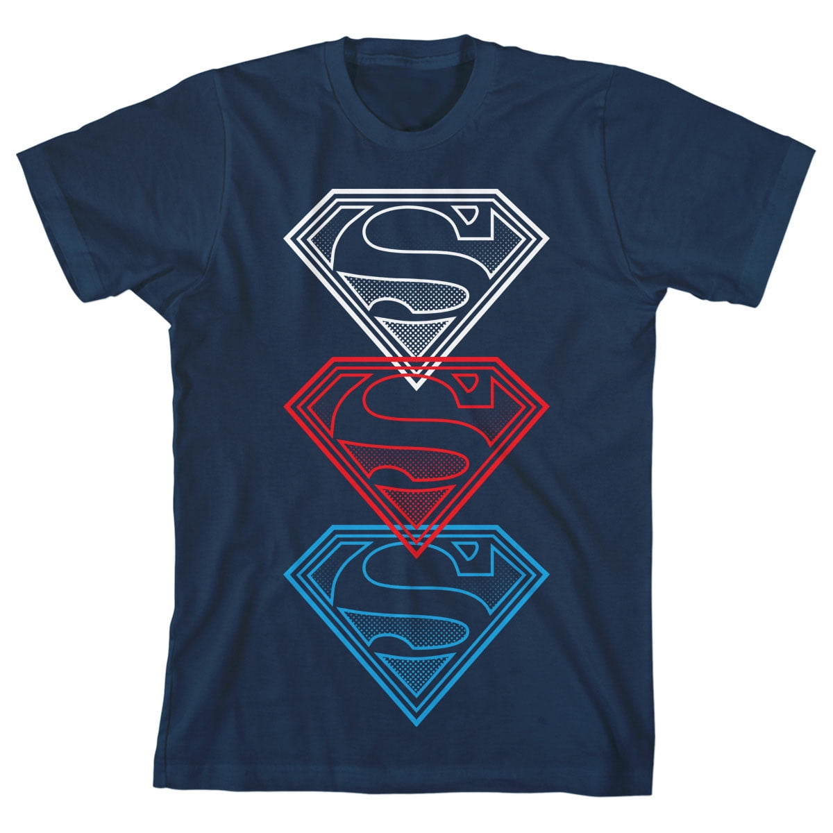 Superman Repeat Shield Logo Youth Navy Blue Graphic Tee-Medium ...