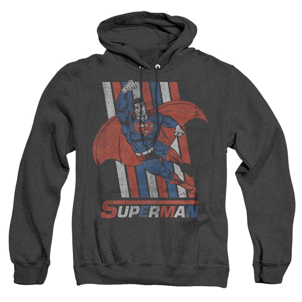 Superman Retro Stripes Unisex Adult Pull-Over Heather Hoodie, Black ...