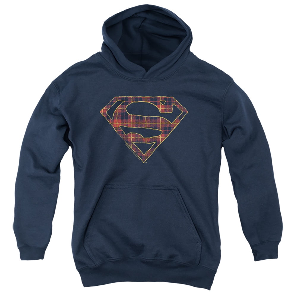 Superman Rough Plaid Logo Kids Pull-Over Hoodie (Small) for Youth Boys ...